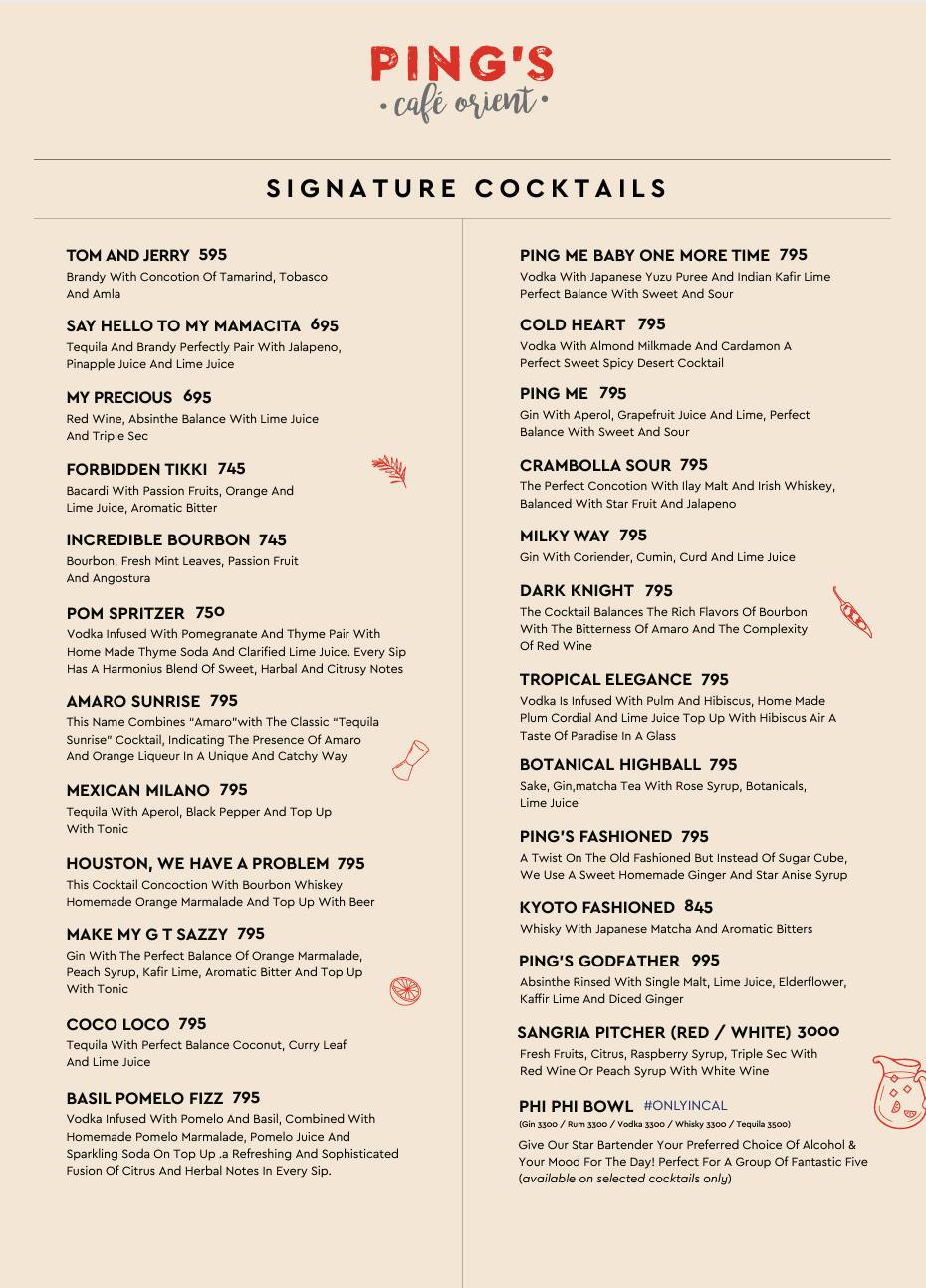 Menu of Ping's Cafe Orient, Park Street Area, Kolkata