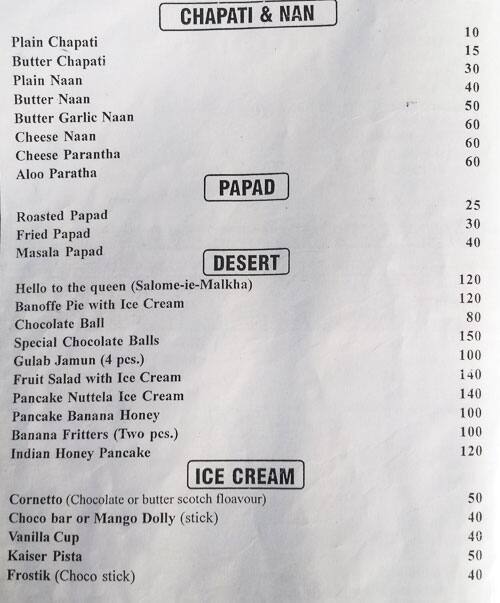Menu at Om Baba Roof Top Restaurant, Pushkar