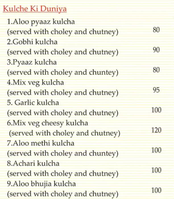 Menu of Kulcha Hut, Indirapuram, Ghaziabad