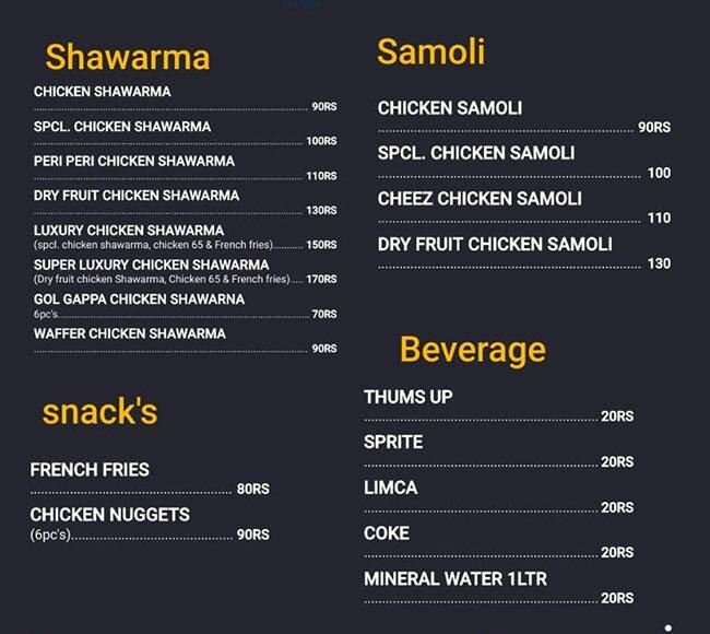 Menu of Mughlai's Bawarchi Multicuisine Restaurant, Attapur, Hyderabad