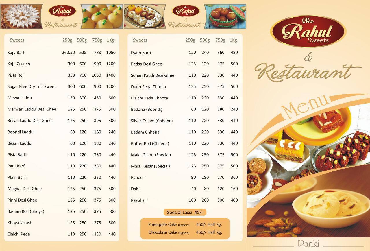 Menu at New Rahul Sweets & Restaurant, Kanpur
