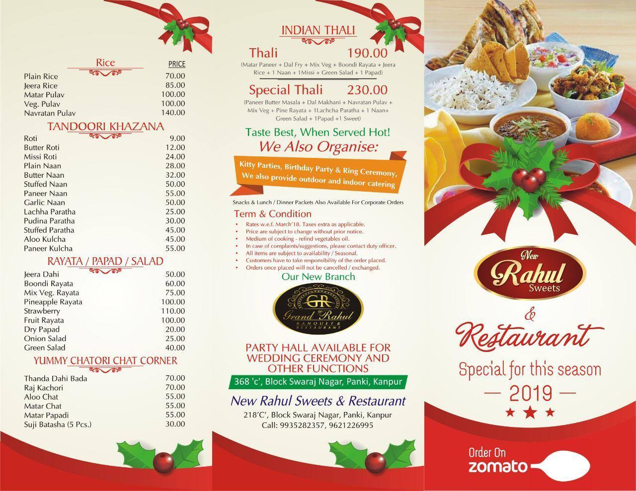 Menu at New Rahul Sweets & Restaurant, Kanpur