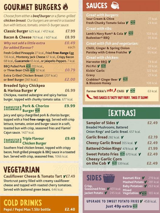 Menu at Harvester - Garston pub & bar, Watford, St Albans Rd