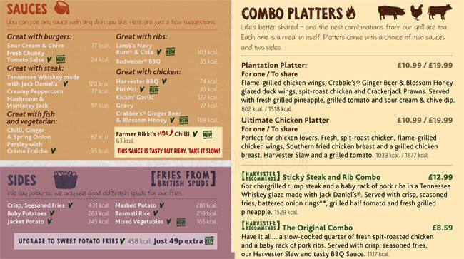Menu at Harvester - Garston pub & bar, Watford, St Albans Rd