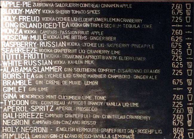 Menu at Freud Bar & Gallery, London