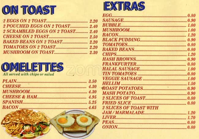 Menu at Bek’s Cafe, London