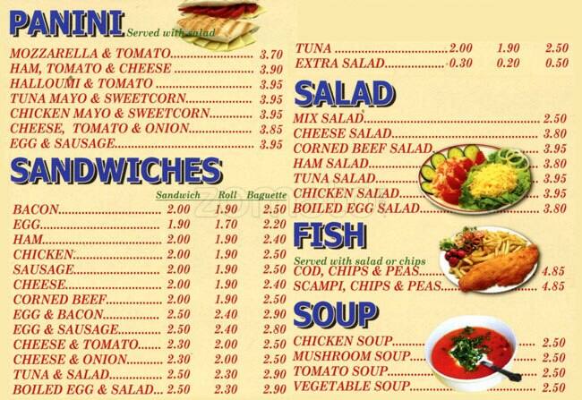 Menu at Bek’s Cafe, London