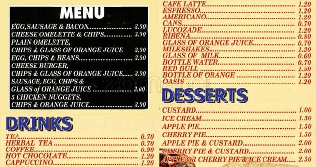 Menu at Bek’s Cafe, London