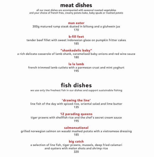Menu at Protea Hotel Fire & Ice! by Marriott Cape Town Restaurant & Bar ...