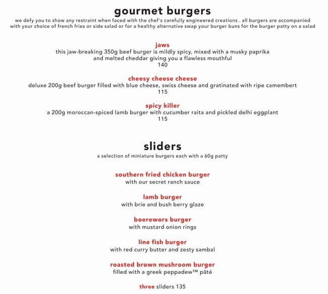 Menu at Protea Hotel Fire & Ice! by Marriott Cape Town Restaurant & Bar ...