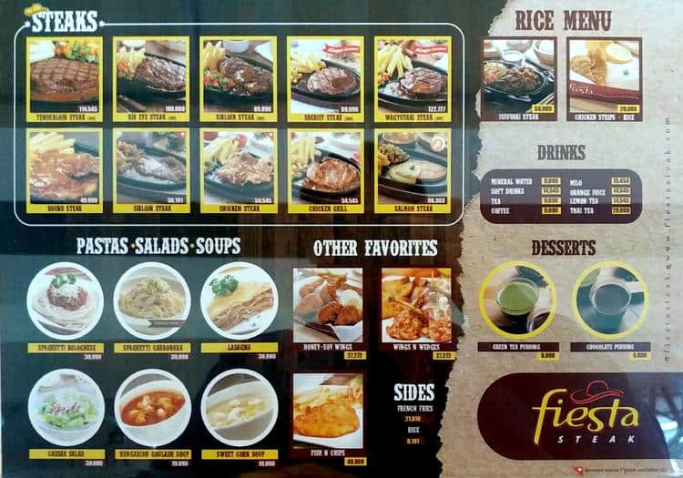 Menu at Fiesta Steak restaurant, Jakarta, Emporium Pluit lantai 4