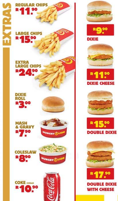 Menu at Hungry Lion restaurant, Durban, Opposite Nicol Square