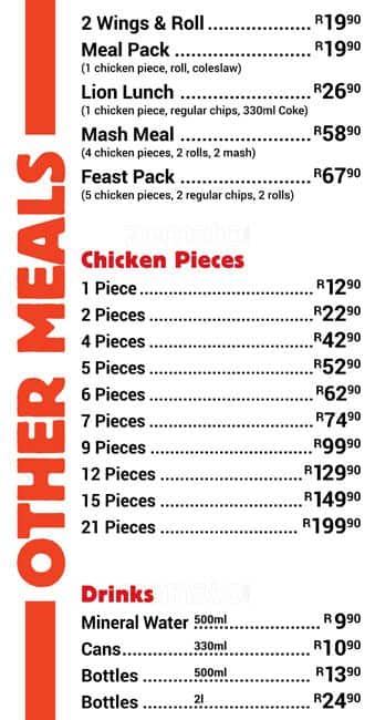 Menu at Hungry Lion restaurant, Durban, Corner Joe Slovo & Monty ...