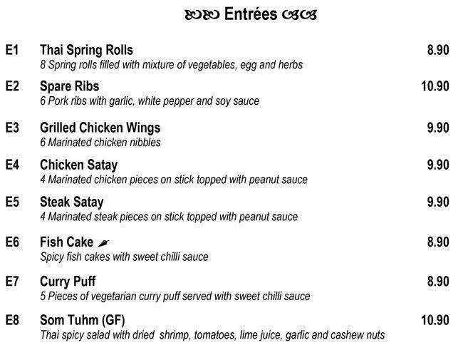 Menu at Phuket Thai Restaurant, Christchurch