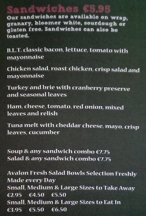 Menu at The Bald Barista, Dublin, 68 Aungier St