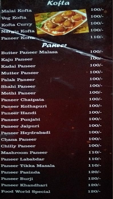 Menu at Food World, Indore, Sceme No 54