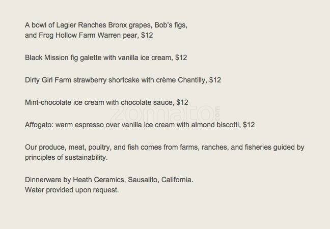Menu at Chez Panisse restaurant, Berkeley, Shattuck Avenue