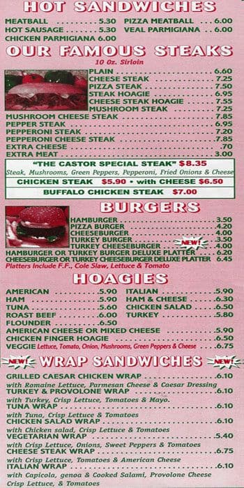 Menu at Castor Pizza pizzeria, Philadelphia