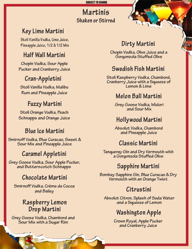 Menu at Half Wall pub & bar, DeLand