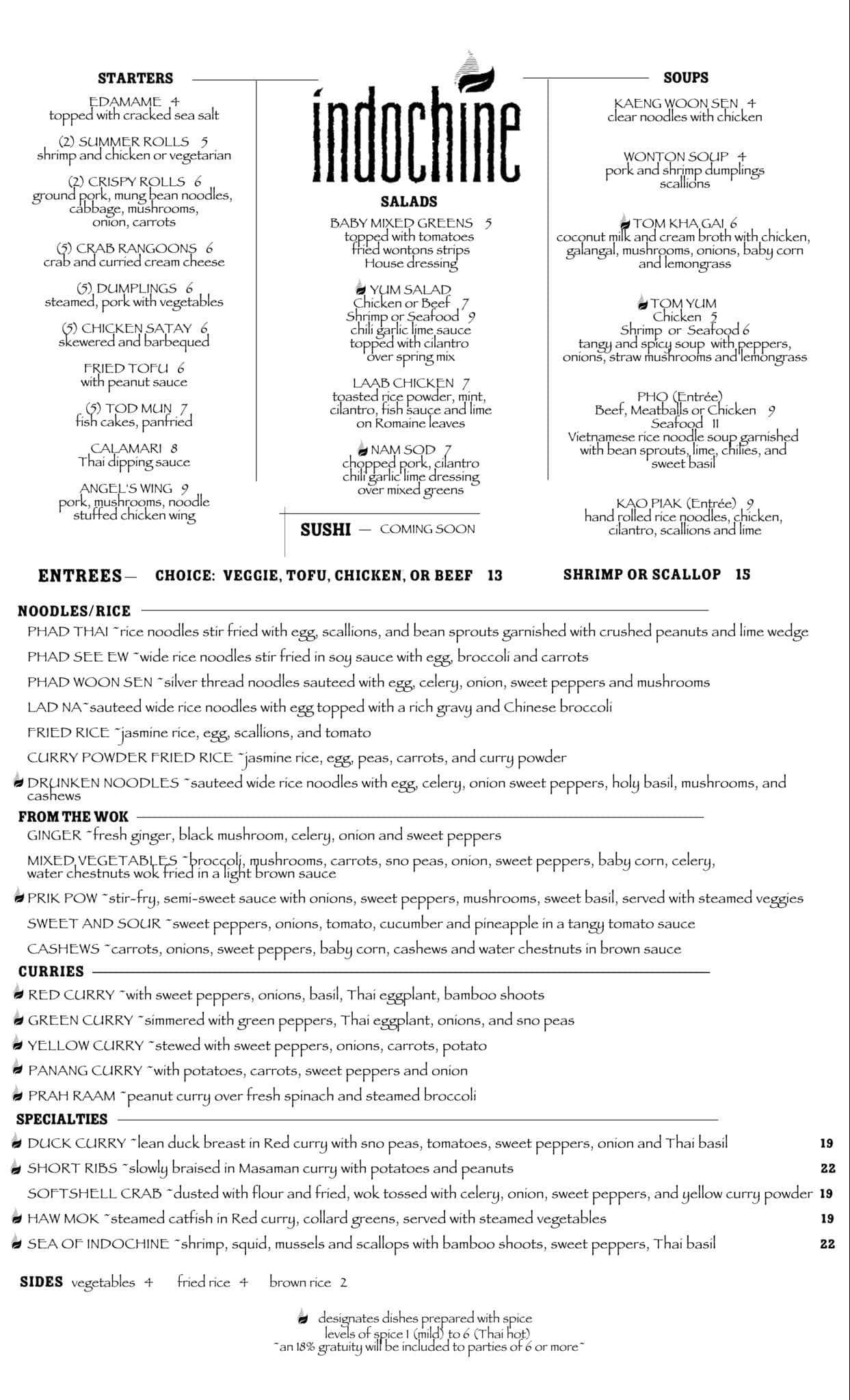 Menu at Indochine Downtown restaurant, Jacksonville, 21 E Adams St #200
