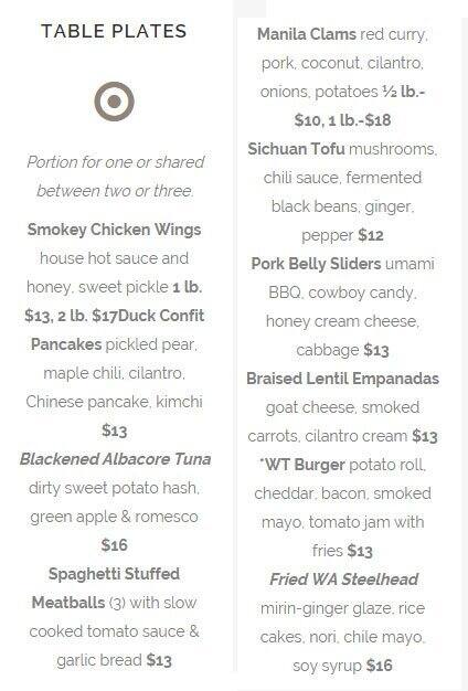 Menu at Wandering Table pub & bar, Spokane