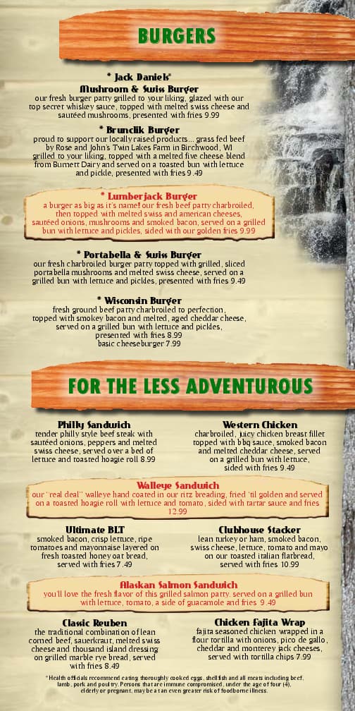 Menu at Adventures Restaurant & Pub Siren, Siren