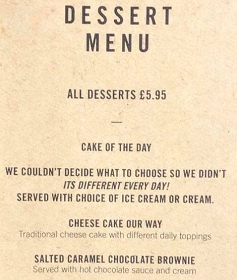 Menu at Rain Check restaurant, Belfast