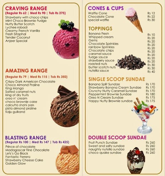 Blue Bunny Ice Cream Menu