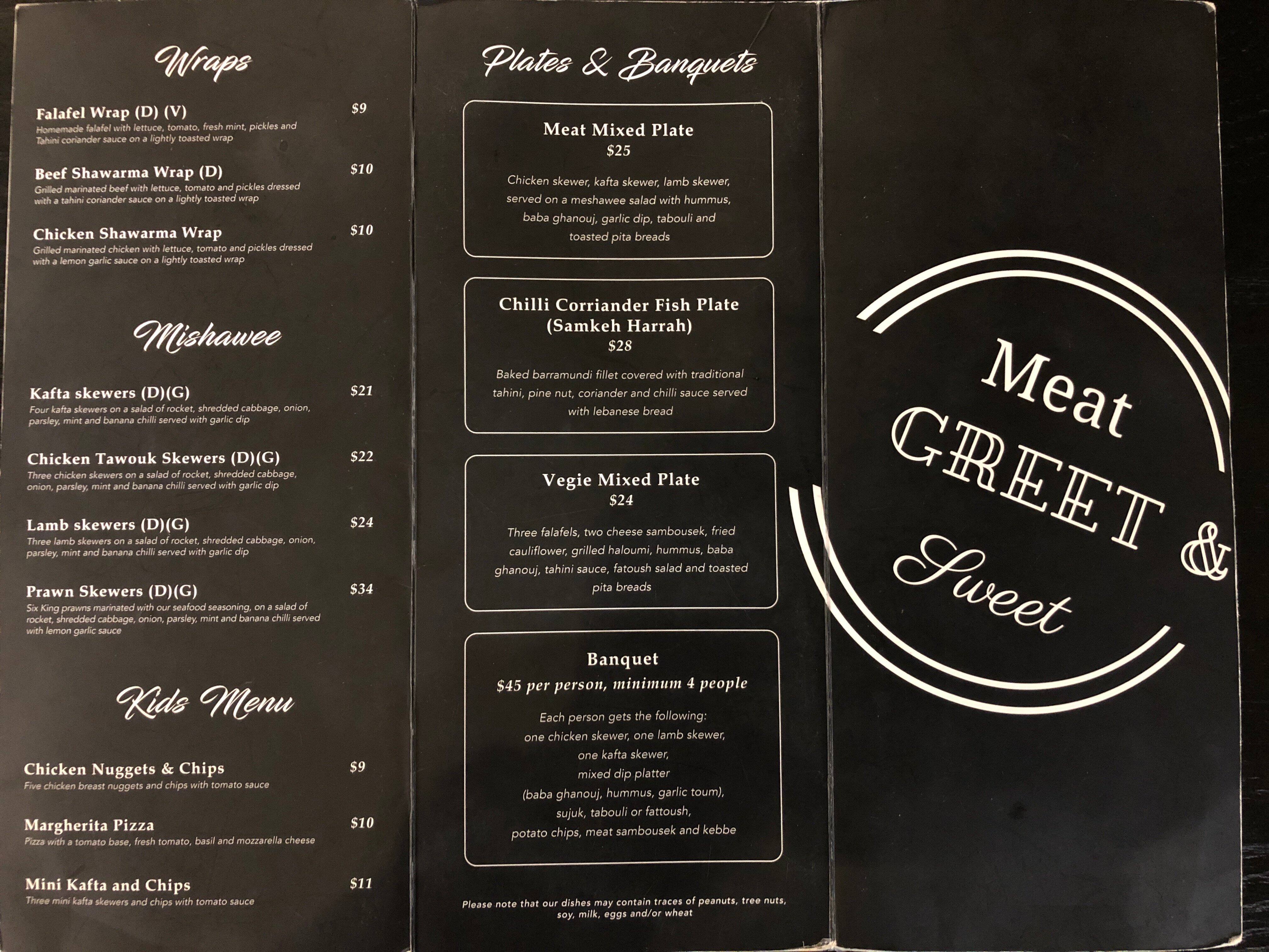 Menu At Meat Greet And Sweet Restaurant Wolli Creek