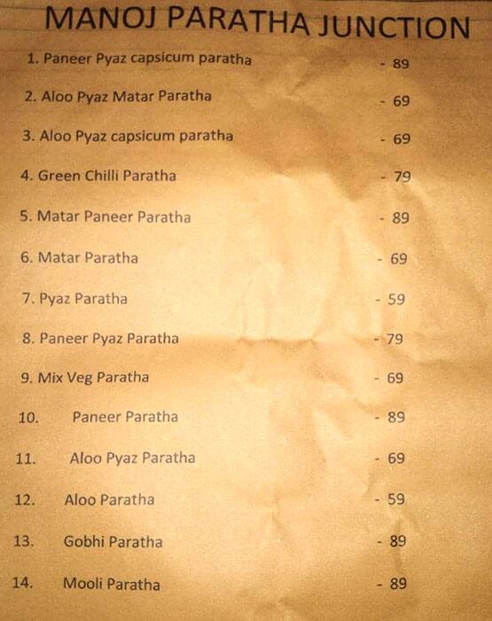 Menu of Manoj Paratha Junction, Sector 56, Gurgaon