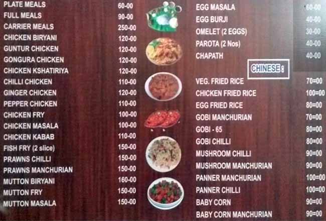 Menu of Kanna's Hotel, Hebbal, Bangalore