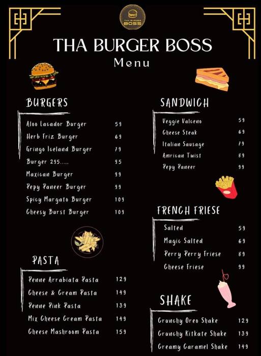 Menu of Tha Burger Boss, Shakarpur, New Delhi