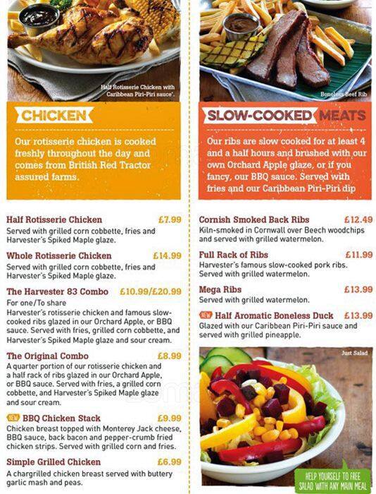 Menu at The Windmill Harvester steakhouse, Bushey, 107 High Rd