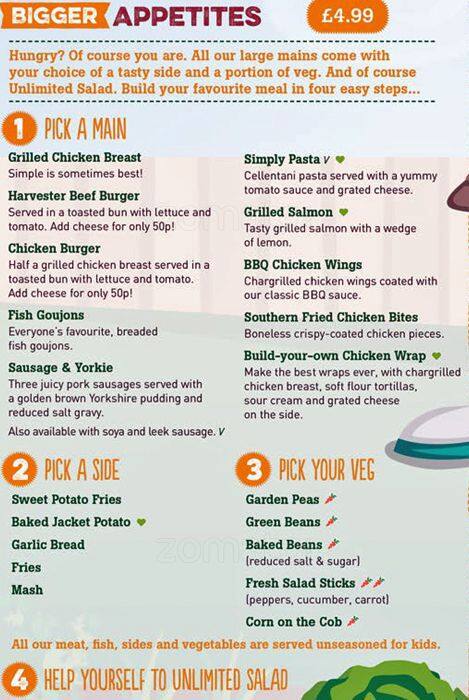 Menu at The Windmill Harvester steakhouse, Bushey, 107 High Rd