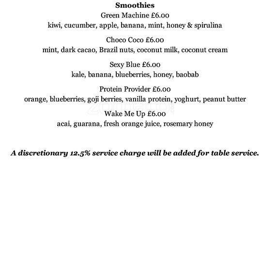 Menu at The Pearson Room restaurant, London