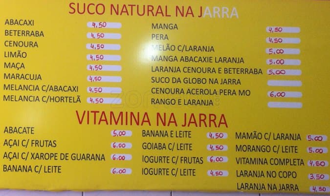 Menu em Reino dos Sucos Naturais, São Paulo