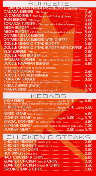 Menu at Canada Grill fast food, Manchester, 613b Wilbraham Rd