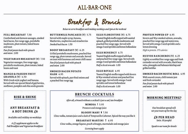 Menu at All Bar One Newhall Street Birmingham, Birmingham, 43 Newhall St