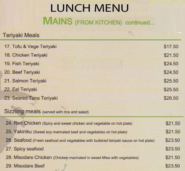Midori Japanese Restaurant Menu - Menumania/Zomato