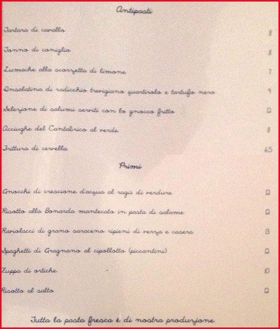 Menu da La Bettola di Piero ristorante, Milano
