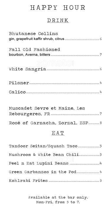 Menu at Vedge restaurant, Philadelphia