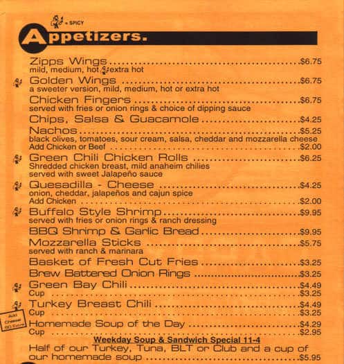 Zipps Menu, Menu for Zipps, Central Scottsdale, Scottsdale - Urbanspoon ...