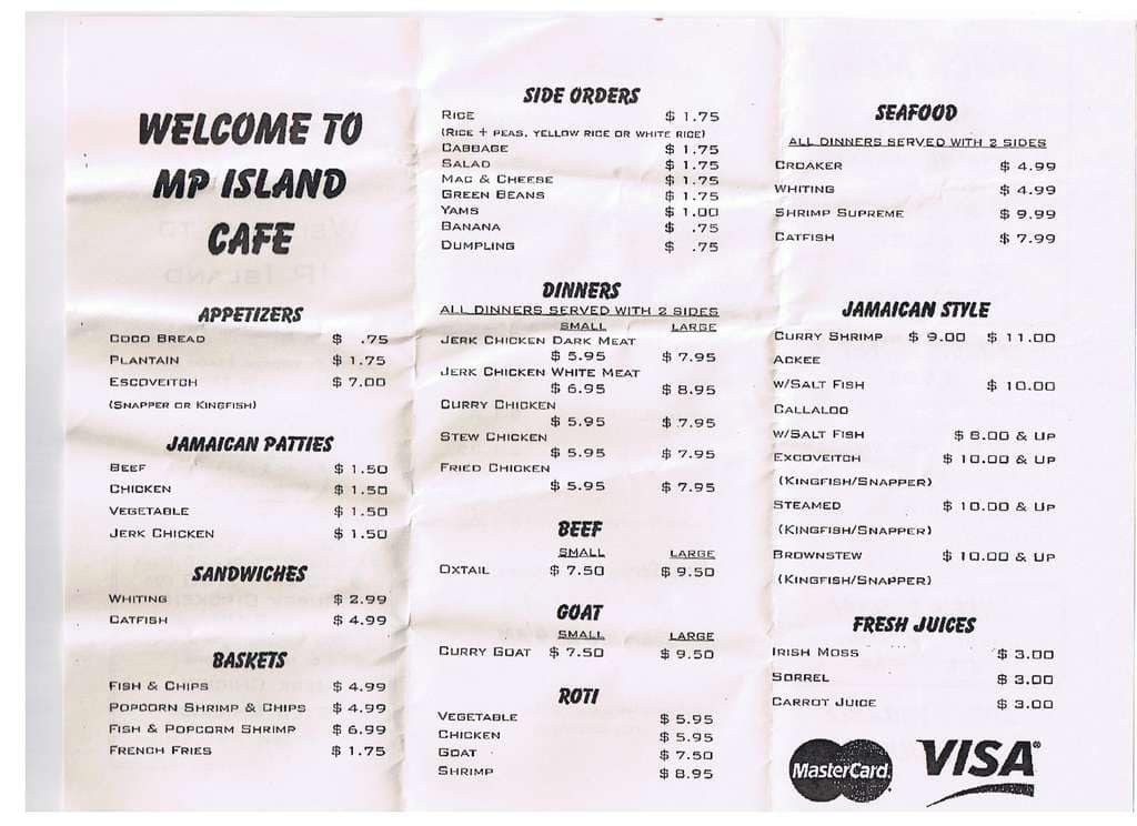 Menu at MP Island Café restaurant, Norfolk, 6109 E Virginia Beach Blvd