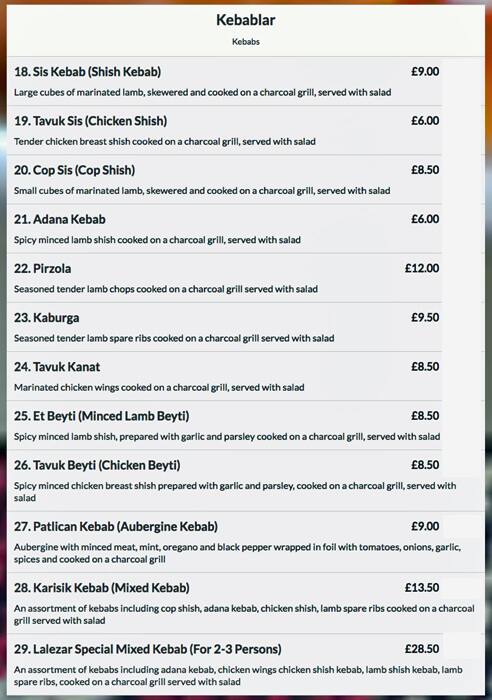 Menu at Lalezar BBQ & Meze, Doncaster