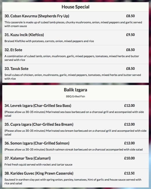 Menu at Lalezar BBQ & Meze, Doncaster