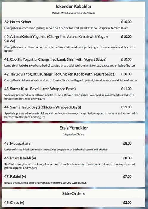 Menu at Lalezar BBQ & Meze, Doncaster