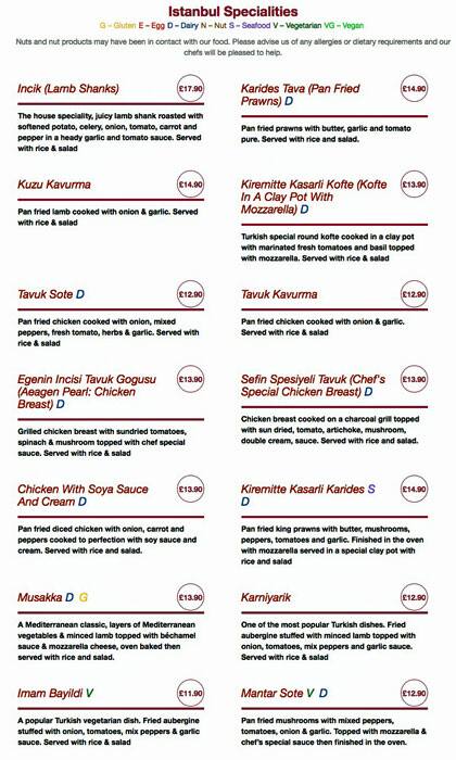 Menu at Istanbul BBQ House, Shrewsbury