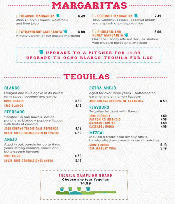 Menu at Chiquito restaurant, London, Southbury Leisure Park