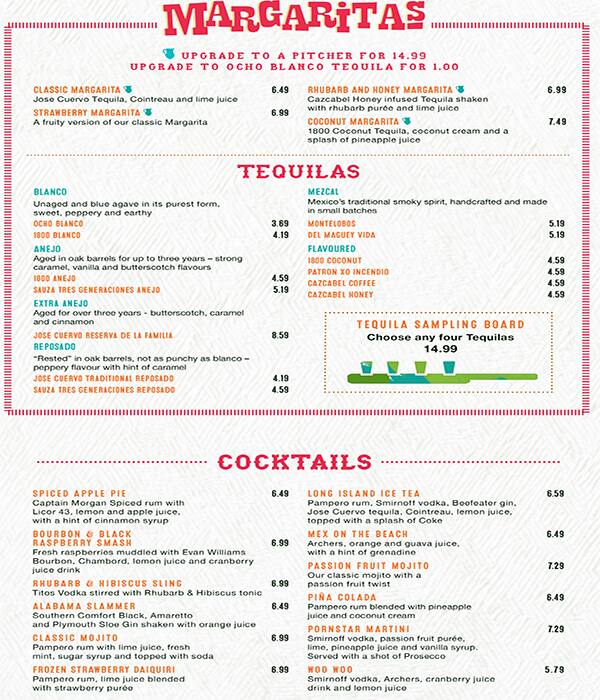Menu at Chiquito restaurant, London, Southbury Leisure Park