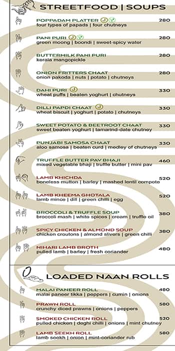 Menu of Ishaara, Lower Parel, Mumbai